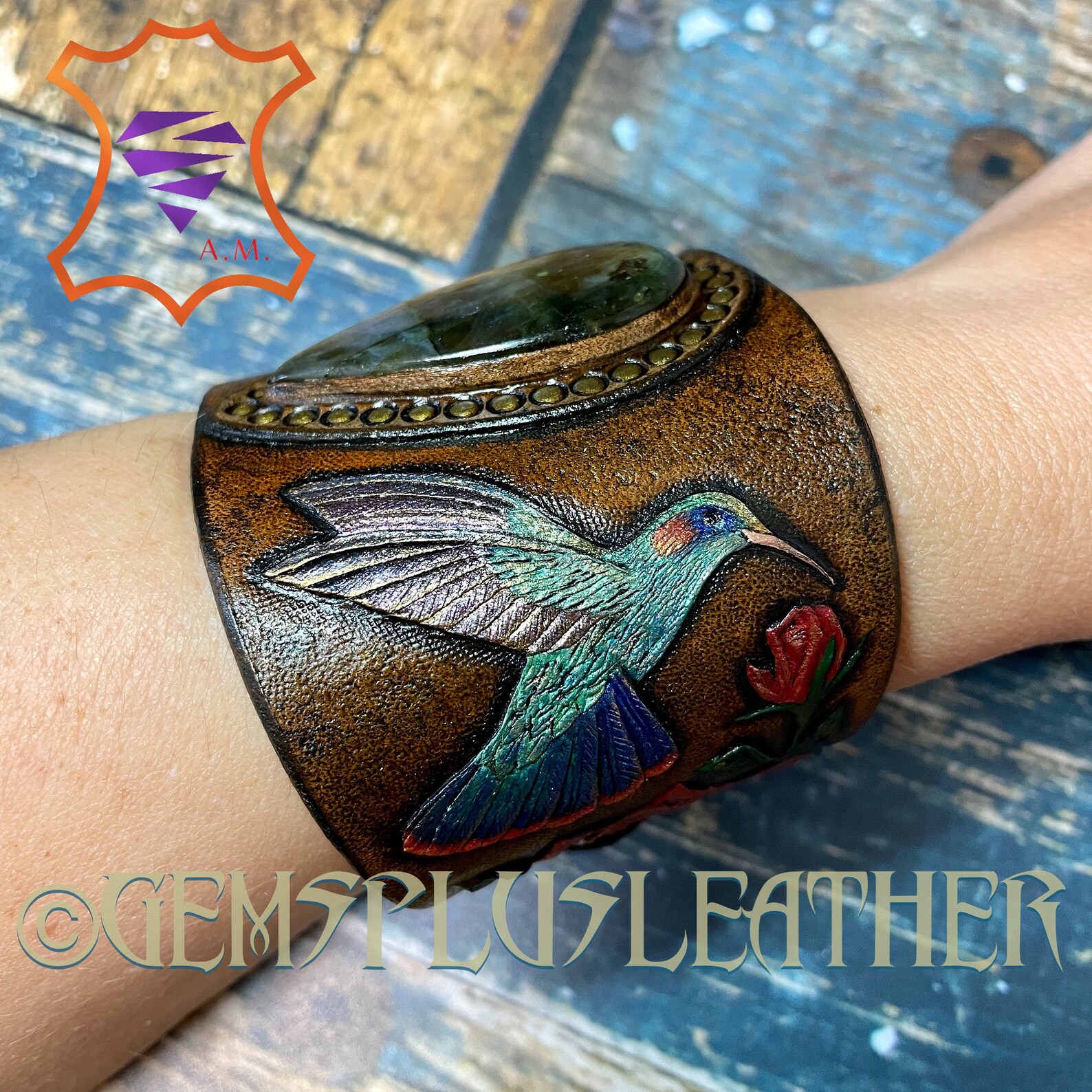Tooled Leather Hummingbird Bracelet Hand Painted Leather | Etsy