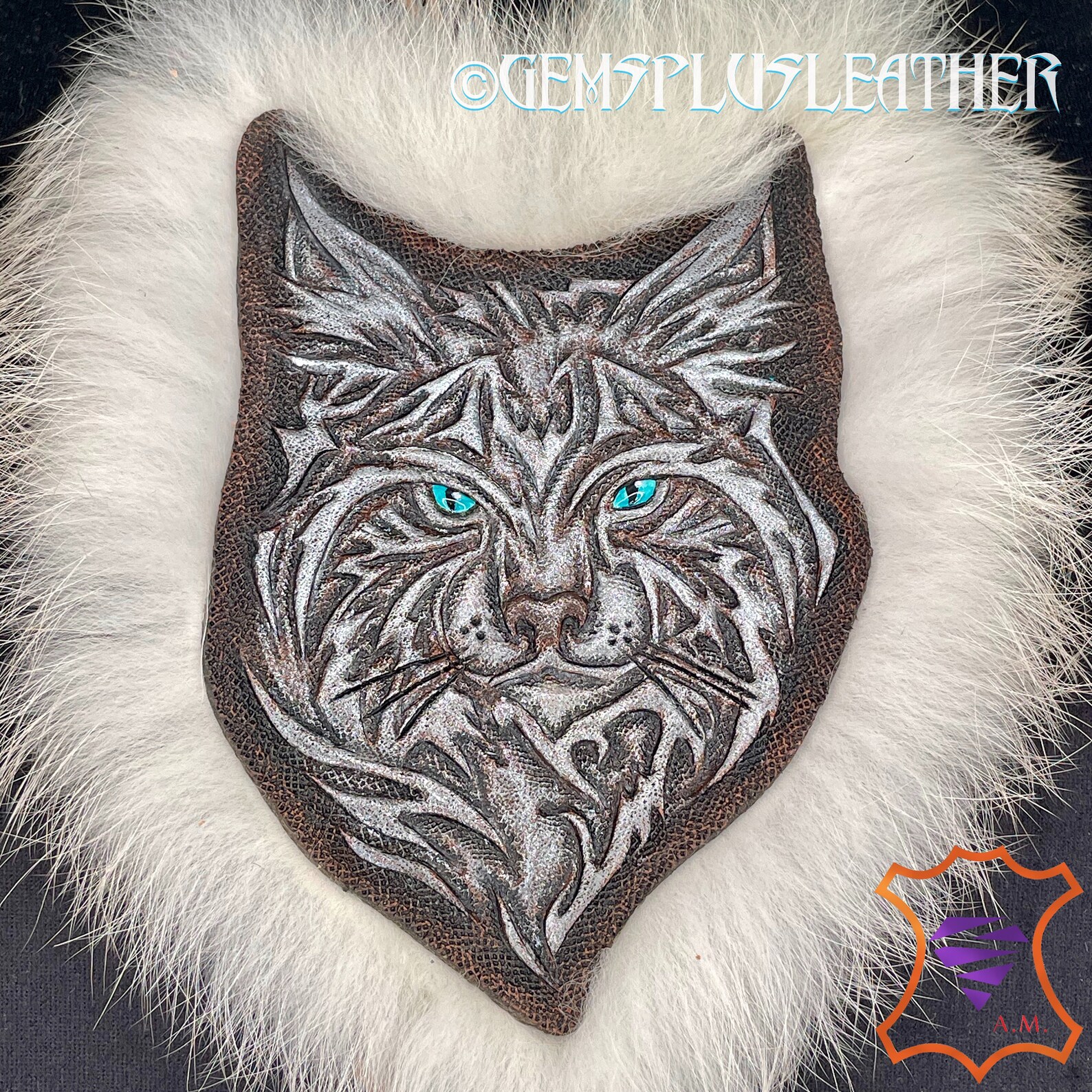 Hand Tooled Leather Silver Lynx Necklace Combination of Hand - Etsy