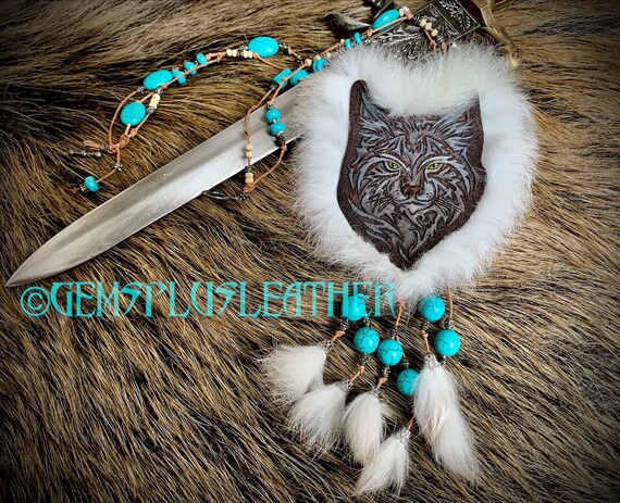 Hand Tooled Leather Silver Lynx Necklace Combination of Hand | Etsy