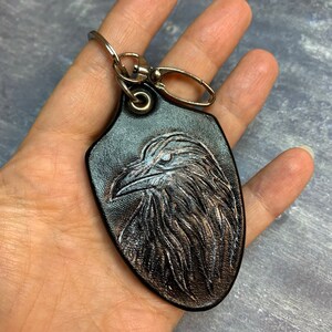 Raven Key Holder - Hand Tooled Leather Key Fob - Original Artisan Gift ...