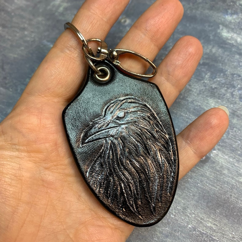 Raven Key Holder Hand Tooled Leather Key Fob Original - Etsy