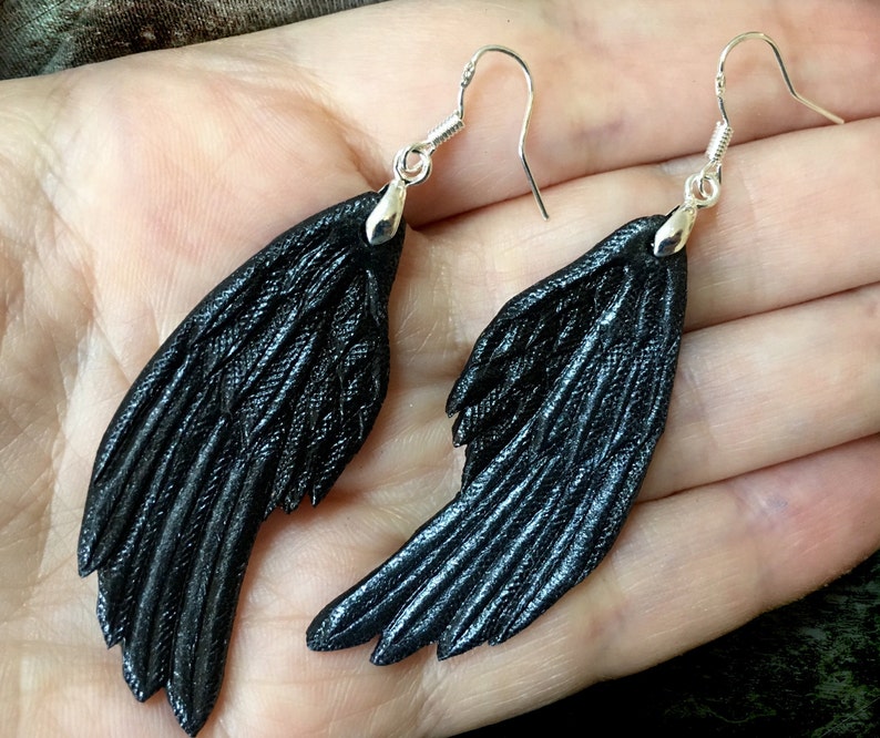 Hand Tooled Leather Raven Wings Earrings With Sterling Silver - Etsy
