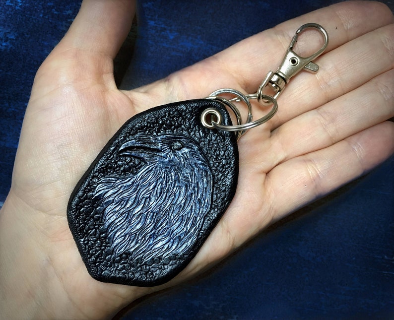 Tooled Leather Raven Key Holder Hand Tooled Leather Key Fob - Etsy