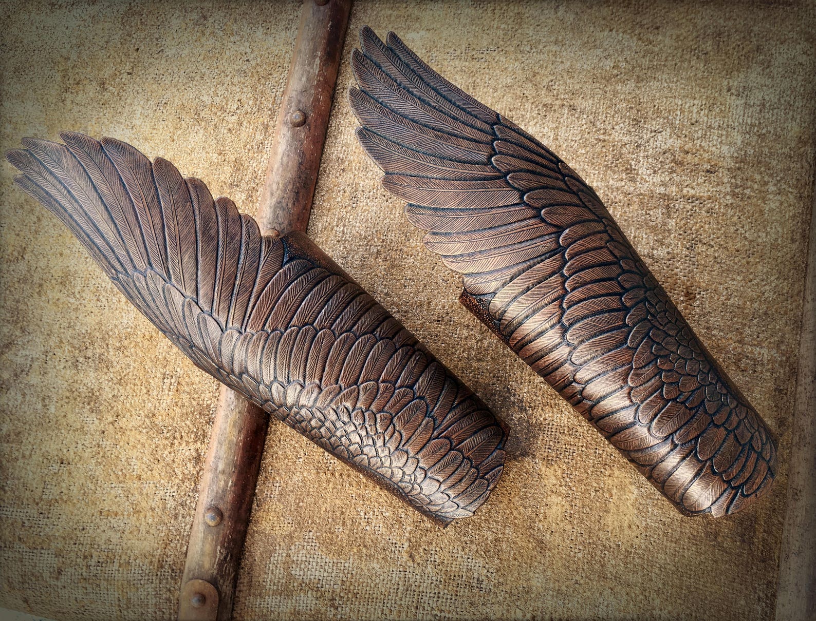 Pair of antique bronze looking leather wings bracers with | Etsy