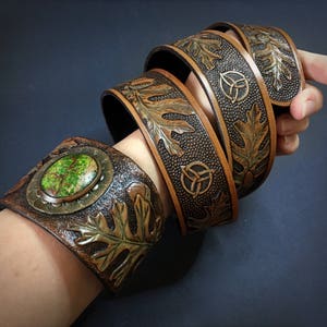 Hand Tooled Leather Belt and Cuff With Oak Leaves and Acorns ...