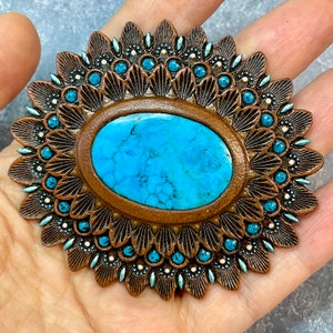 Hand Tooled Leather Concho With Turquoise - Natural Gemstone Accessory ...