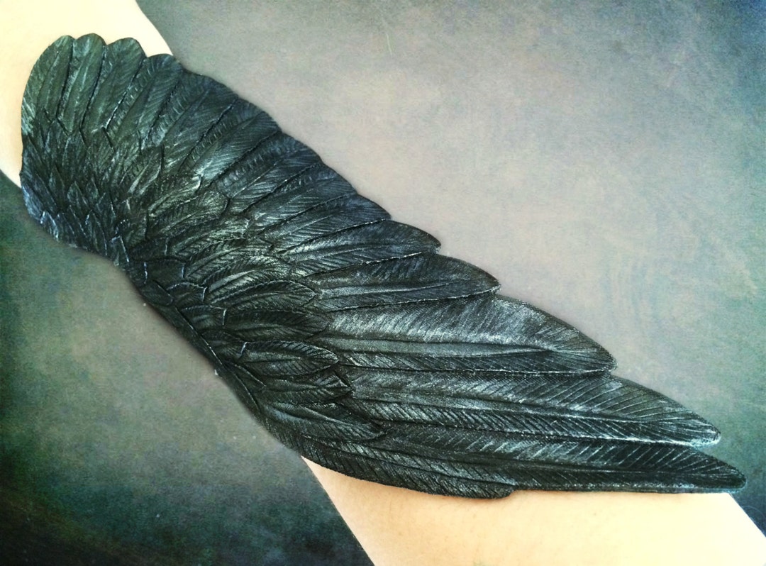 Raven Wings - Crow Wings - Pair of Hand Tooled Leather Winged Cuff ...