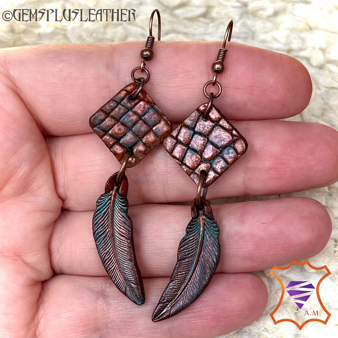 Hand Tooled and Hand Painted Leather Boho Style Earrings With - Etsy