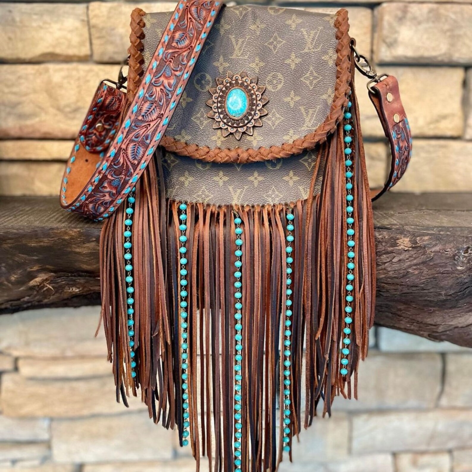 Hand Tooled Leather Concho With Turquoise Natural Gemstone - Etsy