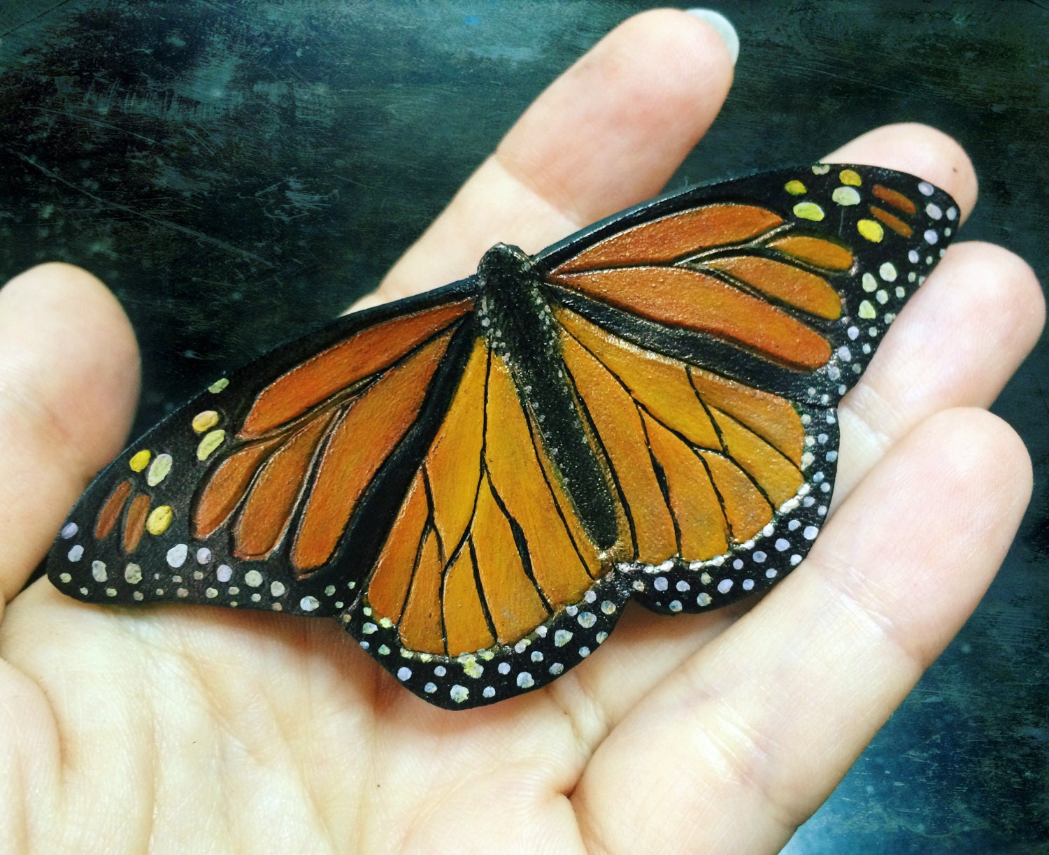 Hand Tooled Leather Monarch Butterfly Hair Barrette / Brooch - Etsy