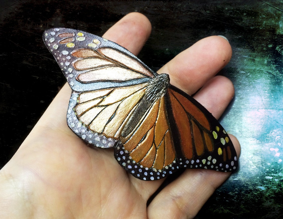 Hand Tooled Leather Monarch Butterfly Hair Barrette / Brooch - Etsy