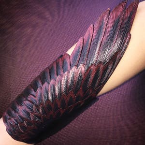 Tooled Leather Wing Cuff With Red Iridescent Sheen - Tooled Leather ...