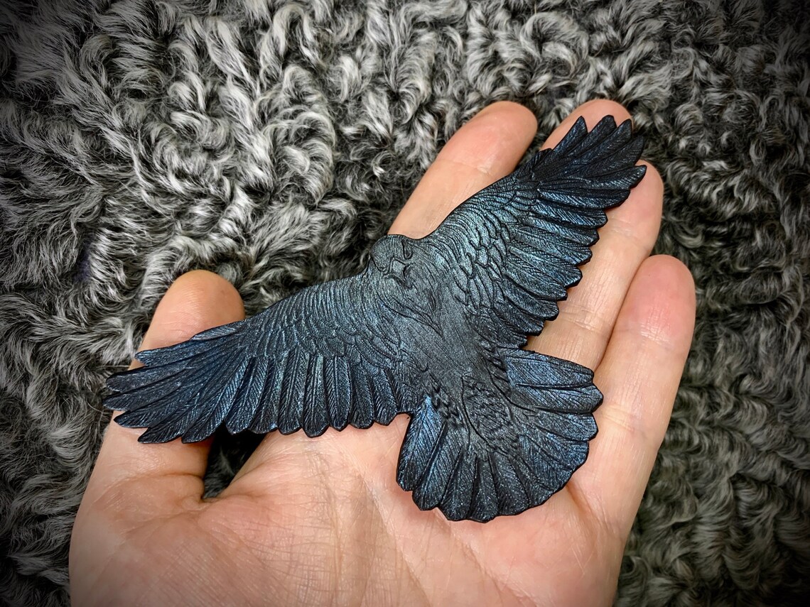 Tooled Leather Raven Shawl Pin or Hair Cuff Black Raven - Etsy