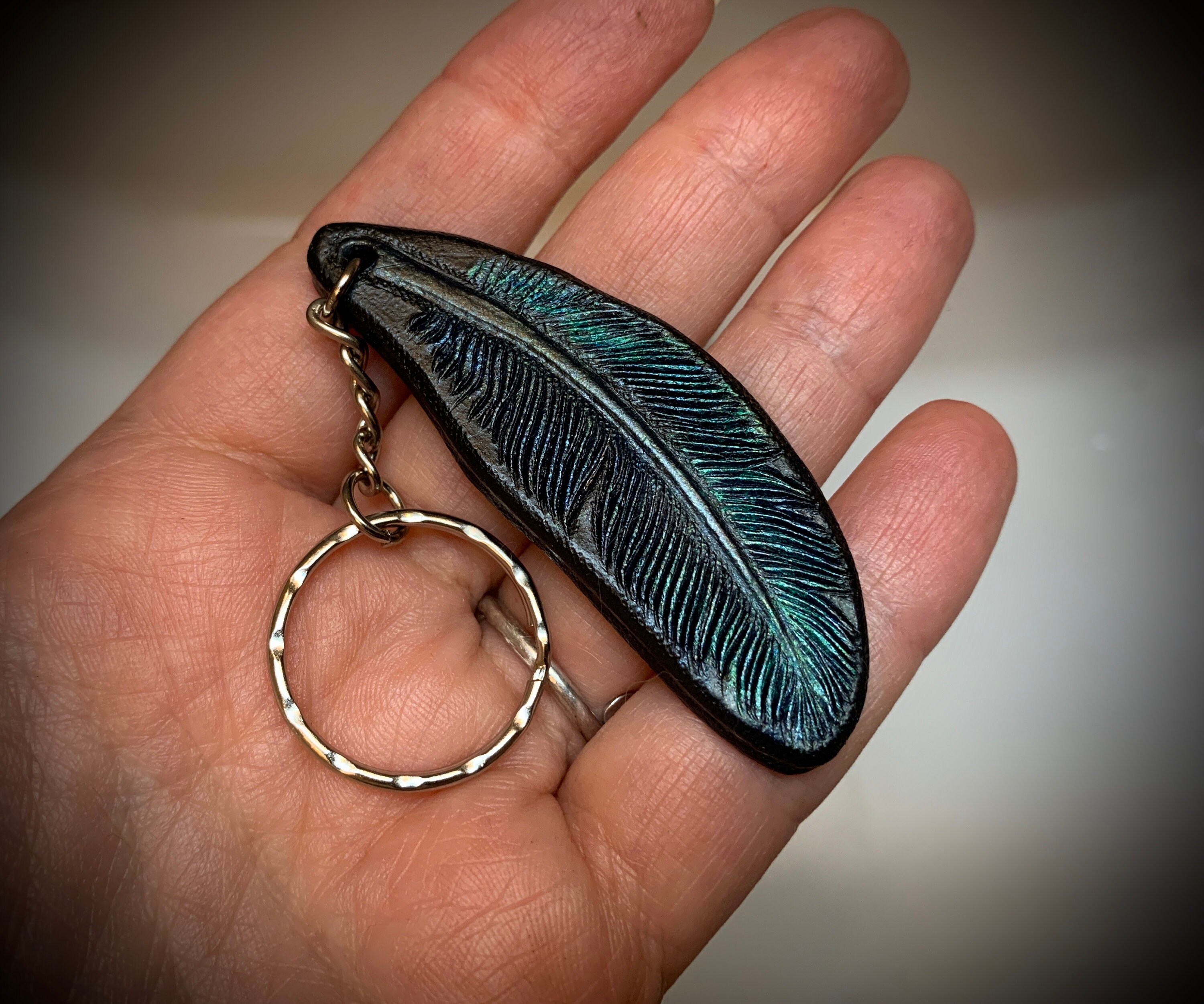 Tooled Leather Raven Feather Key Holder Hand Tooled Leather | Etsy