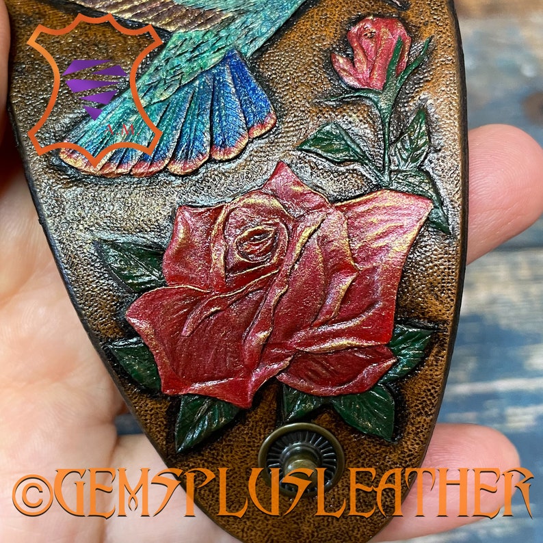 Tooled Leather Hummingbird Bracelet Hand Painted Leather | Etsy