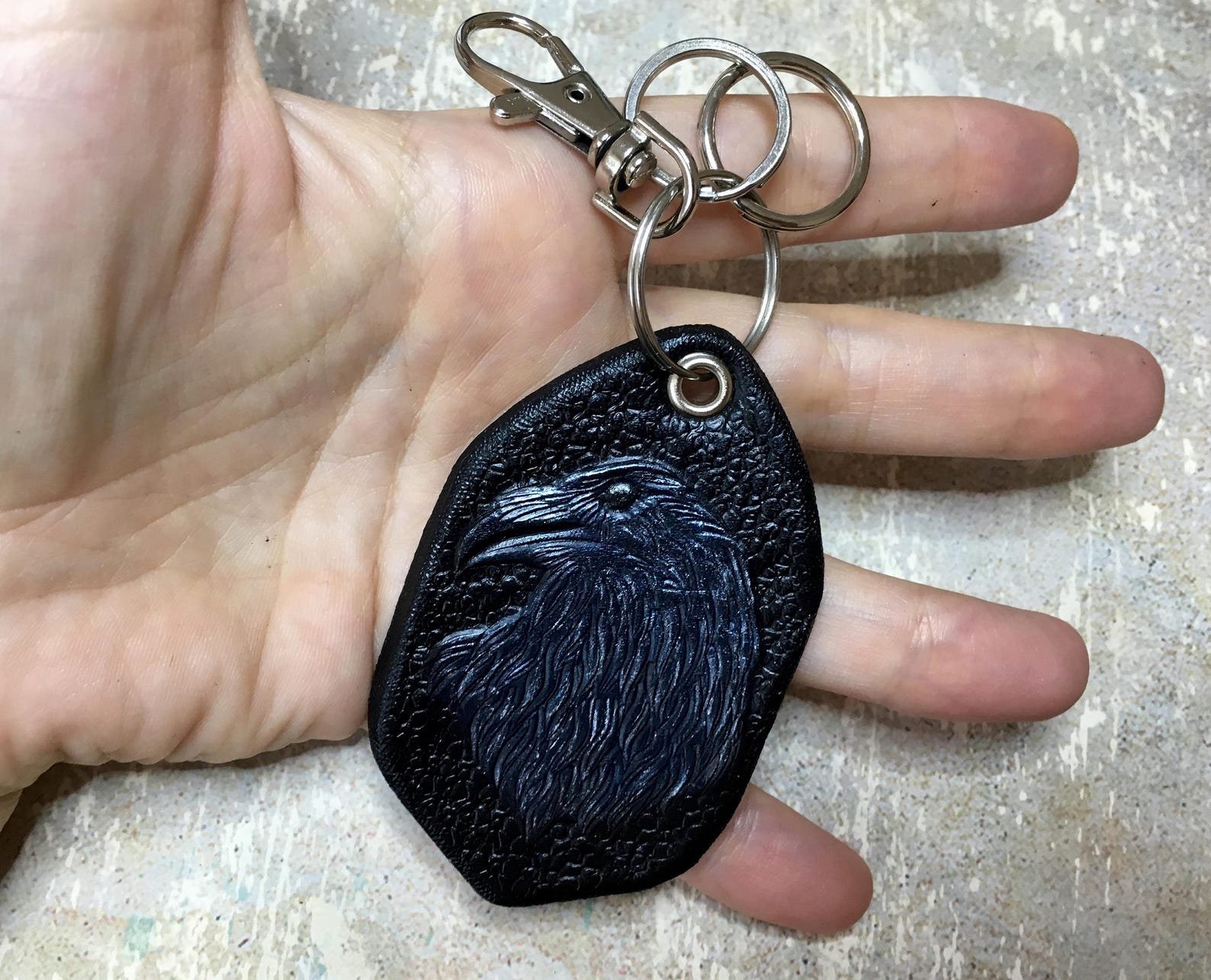 Tooled Leather Raven Key Holder Hand Tooled Leather Key Fob - Etsy