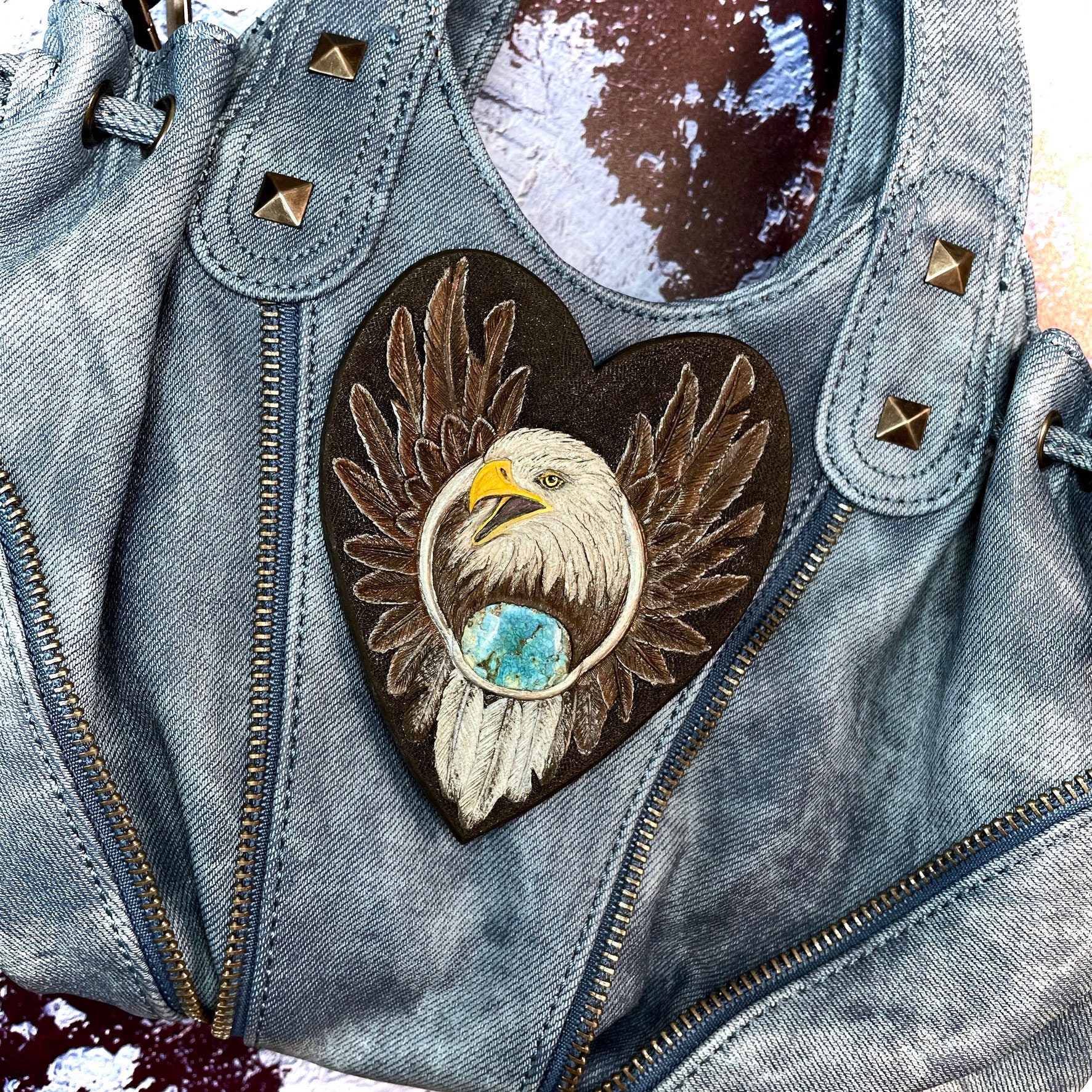 Tooled Leather Bald Eagle With Turquoise 3D Piece by - Etsy UK