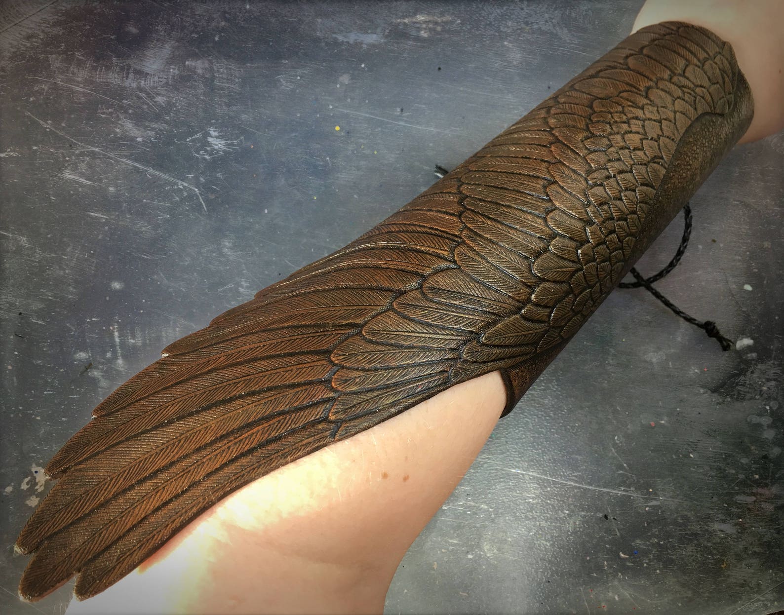 Pair of antique bronze looking leather wings bracers with | Etsy