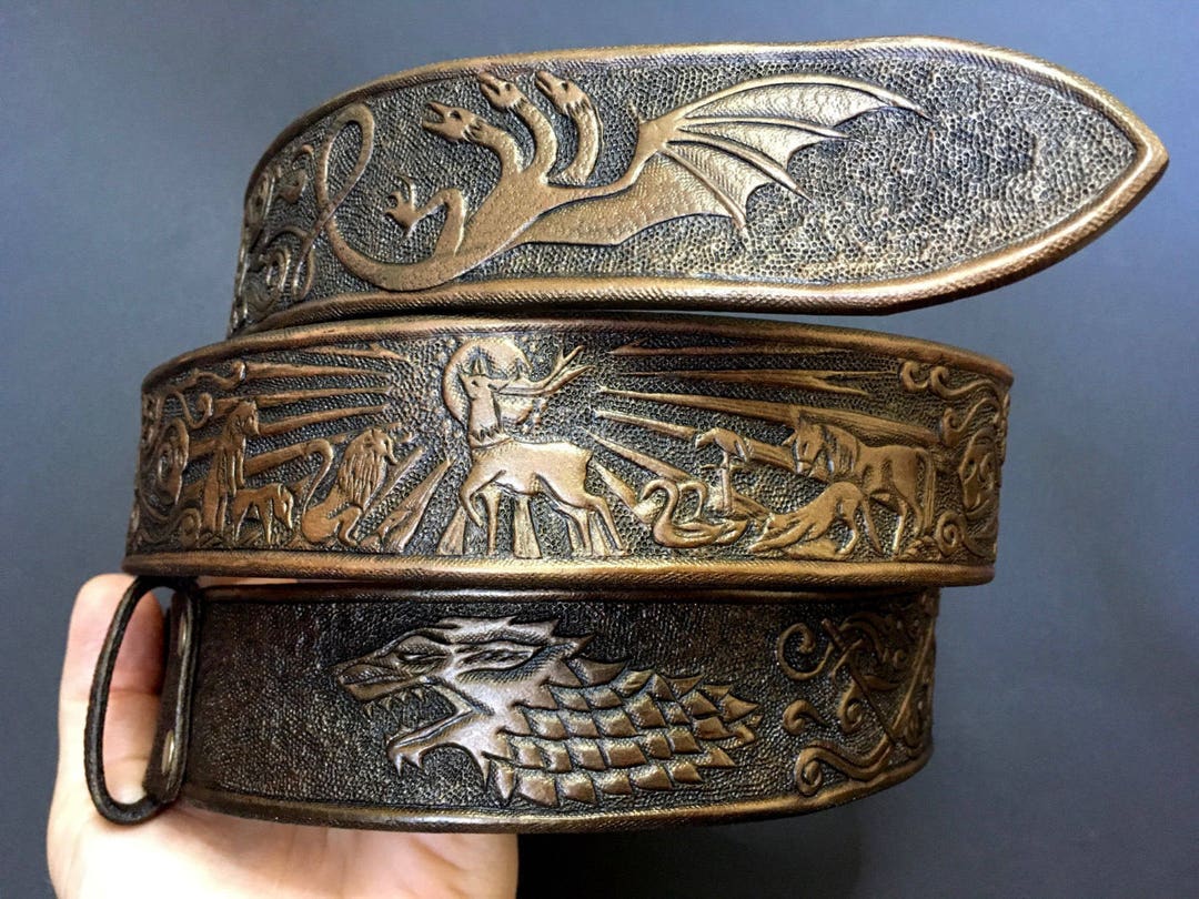 Hand Tooled Leather Belt With Bronze Sheen Exclusive Fantasy Gift ...