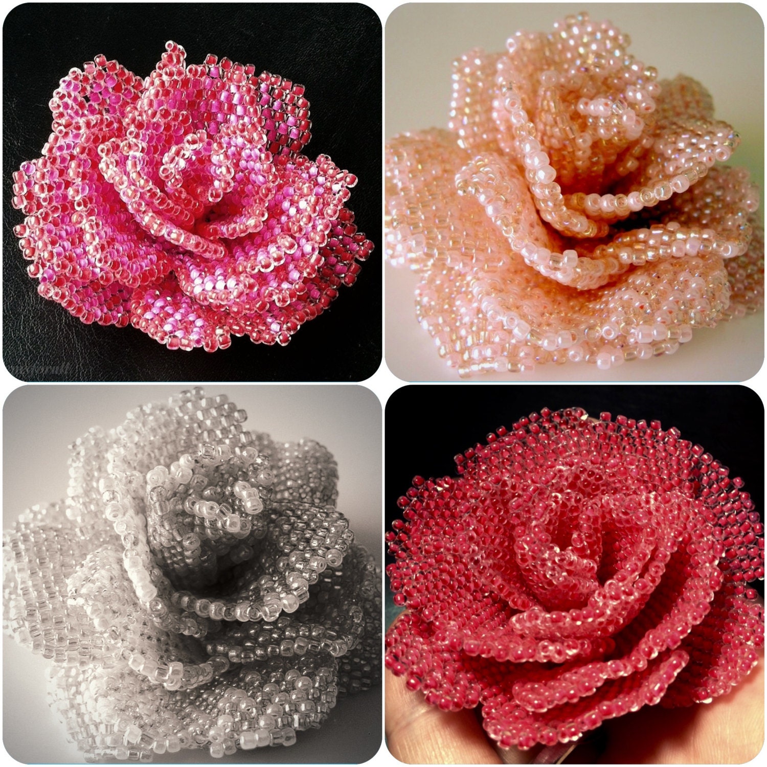 Pattern with photos for peyote beaded rose how to bead a | Etsy