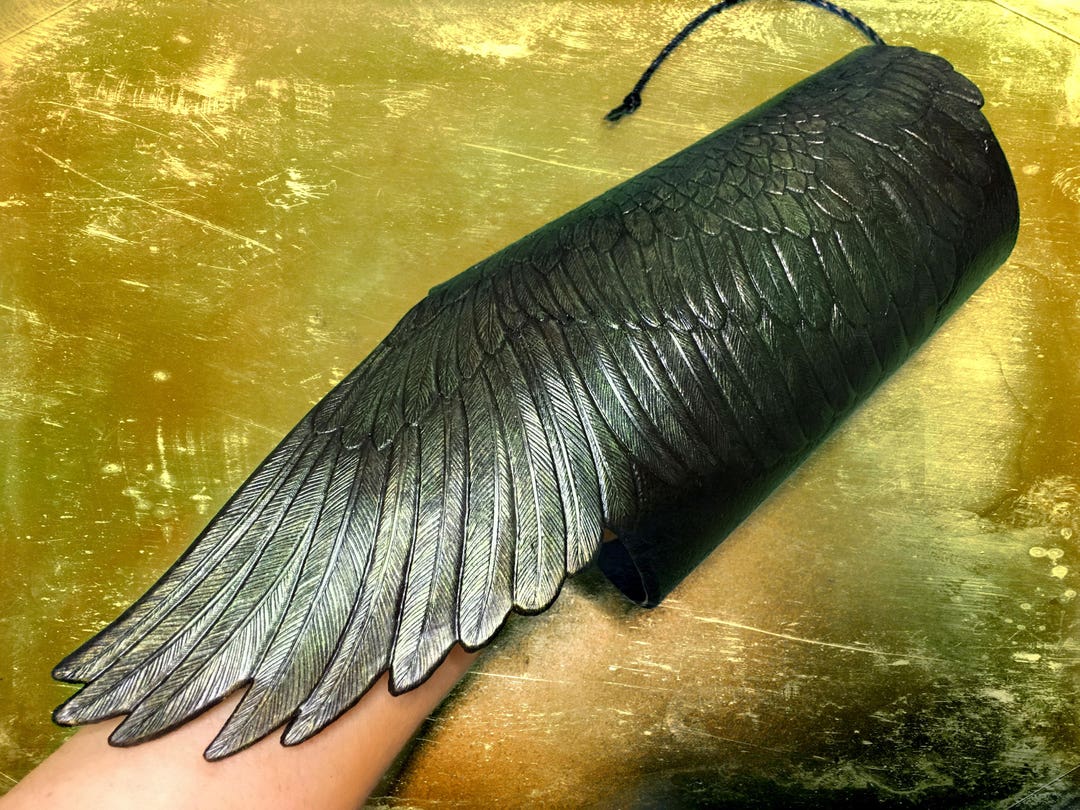 Hand-tooled and Hand-painted Leather Wing Bracer With Olive-green ...