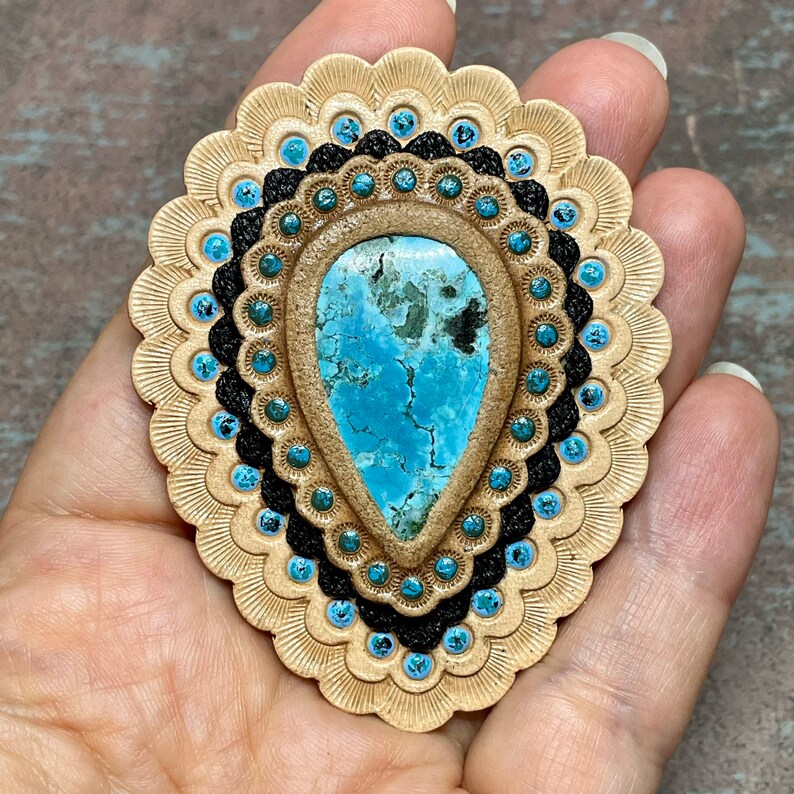 Hand Tooled Leather Conchos With Turquoise Natural Gemstone - Etsy