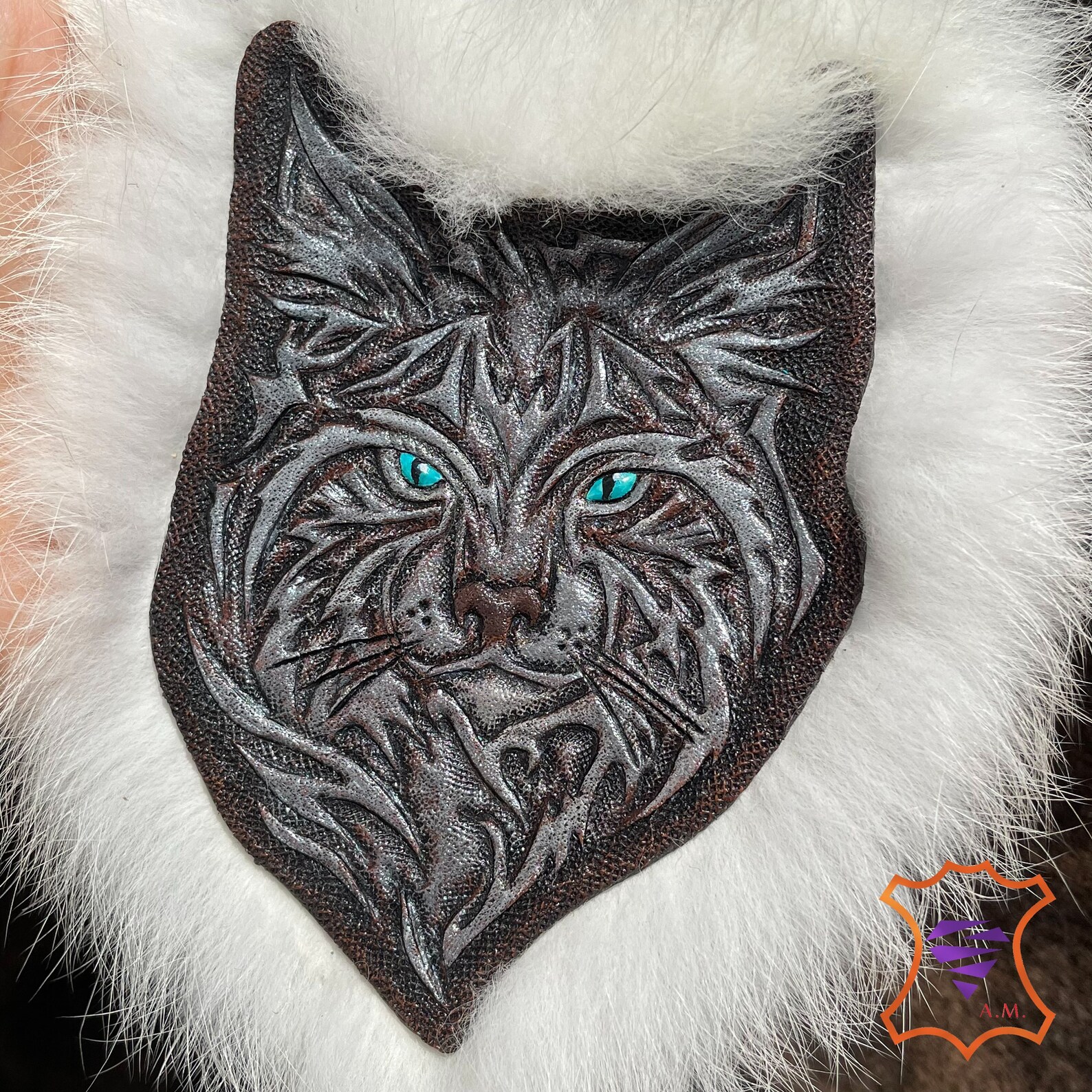 Hand Tooled Leather Silver Lynx Necklace Combination of Hand - Etsy