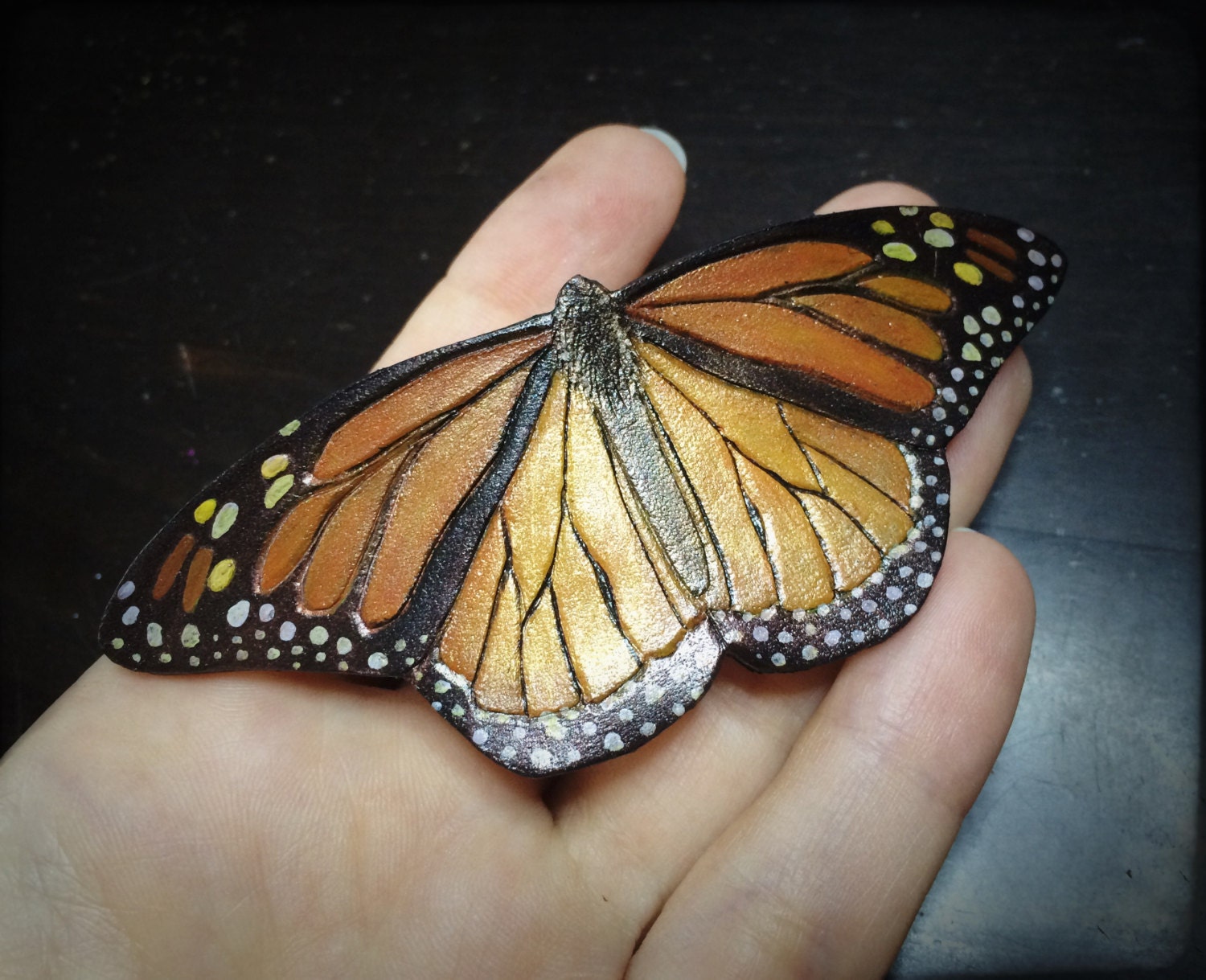 Hand Tooled Leather Monarch Butterfly Hair Barrette / Brooch | Etsy