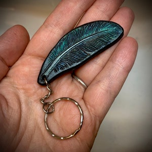 Tooled Leather Raven Feather Key Holder - Hand Tooled Leather Key Fob ...