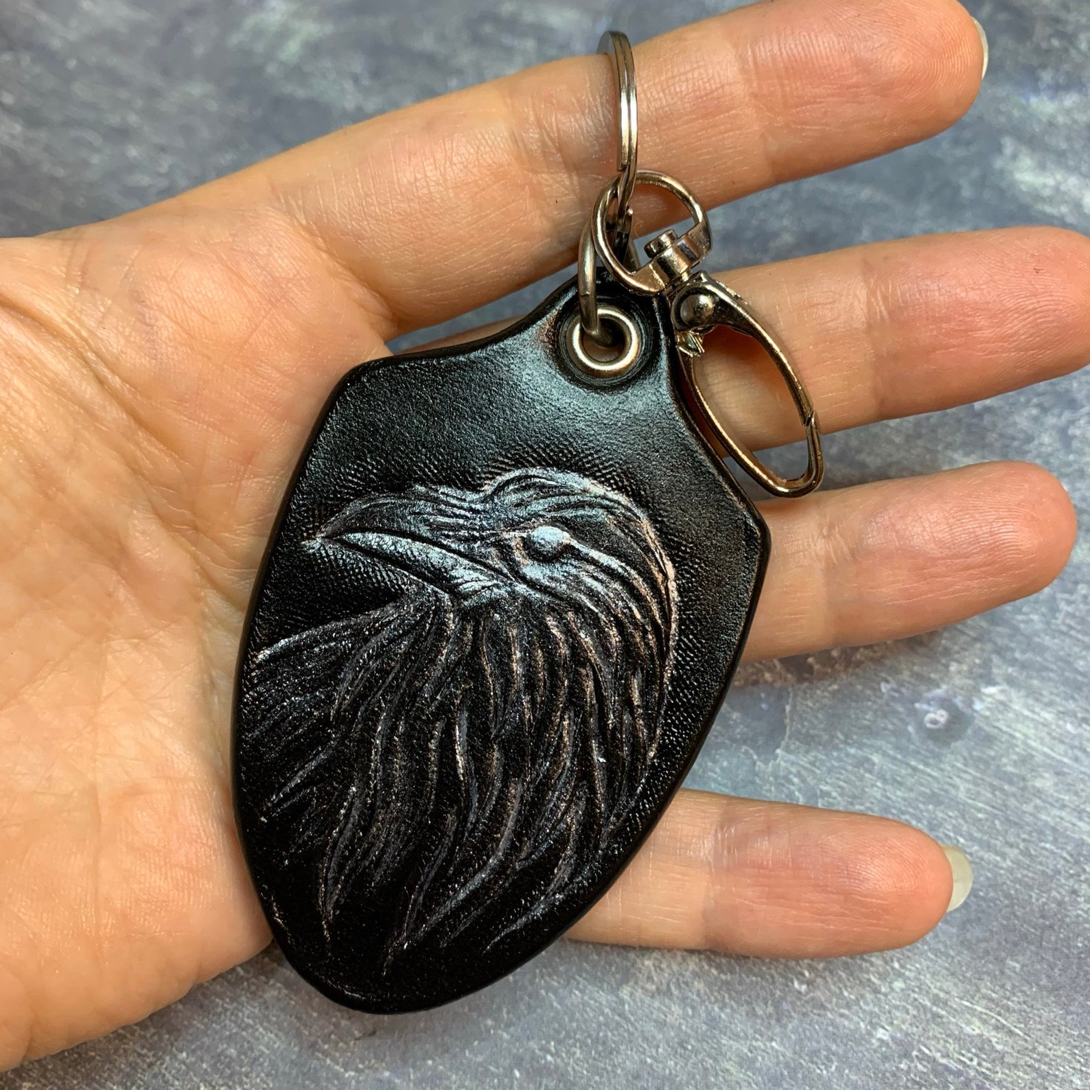 Raven Key Holder Hand Tooled Leather Key Fob Original | Etsy