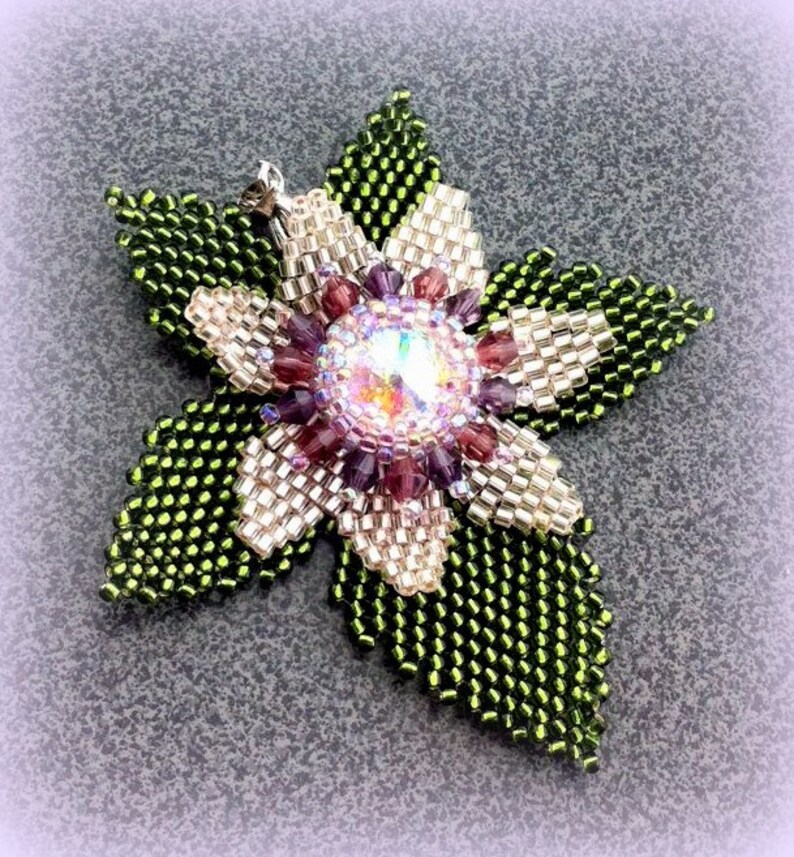 Pattern for Peyote Beaded Flower on a Leaf Pendant - Artisan Jewelry ...