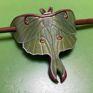 Tooled Leather Luna Moth Shawl Pin or Ponytail Cuff With Stick ...