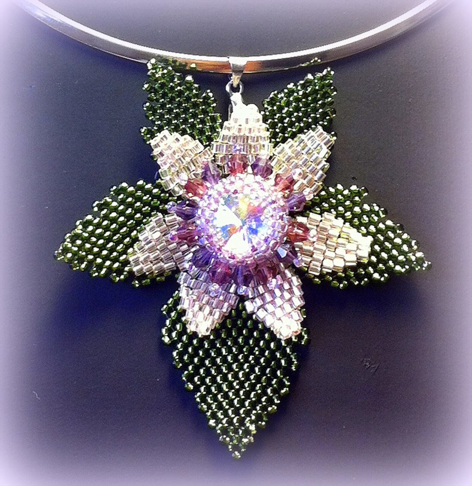 Pattern for Peyote Beaded Flower on a Leaf Pendant - Artisan Jewelry ...