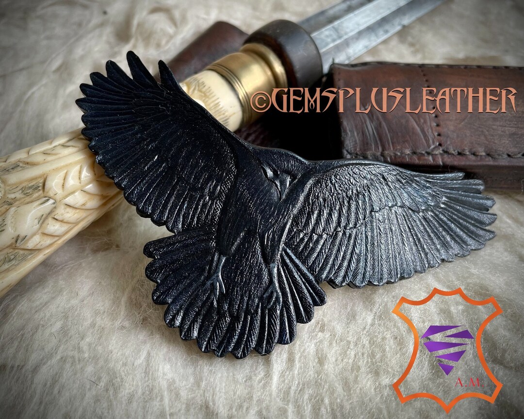 Tooled and Hand Painted Leather Raven Hair Barrette - Exclusive Gift ...