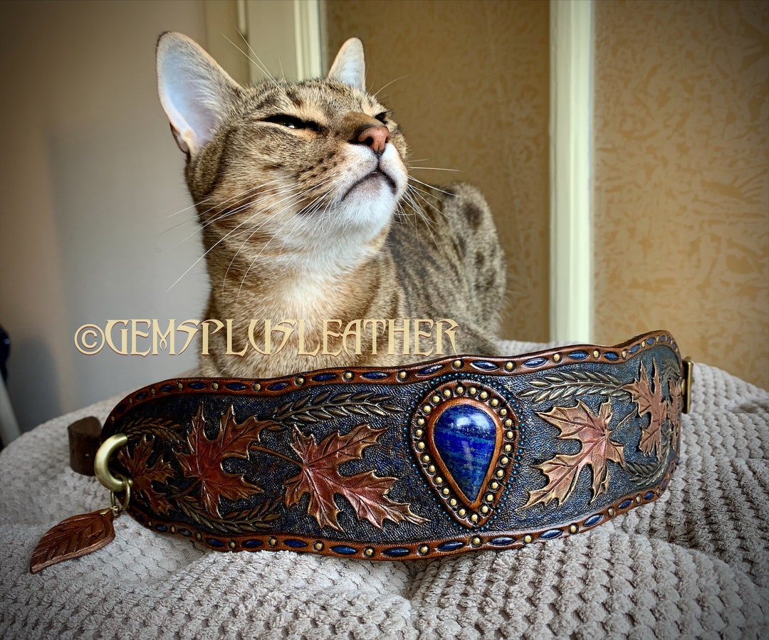 Hand Tooled and Hand Painted Leather Dog Collar With Maple Leaves and ...