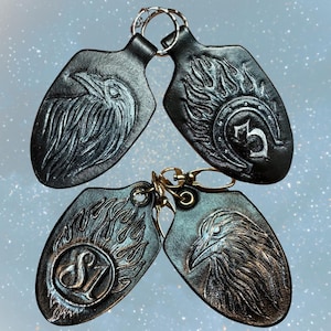 Raven Key Holder - Hand Tooled Leather Key Fob - Original Artisan Gift ...