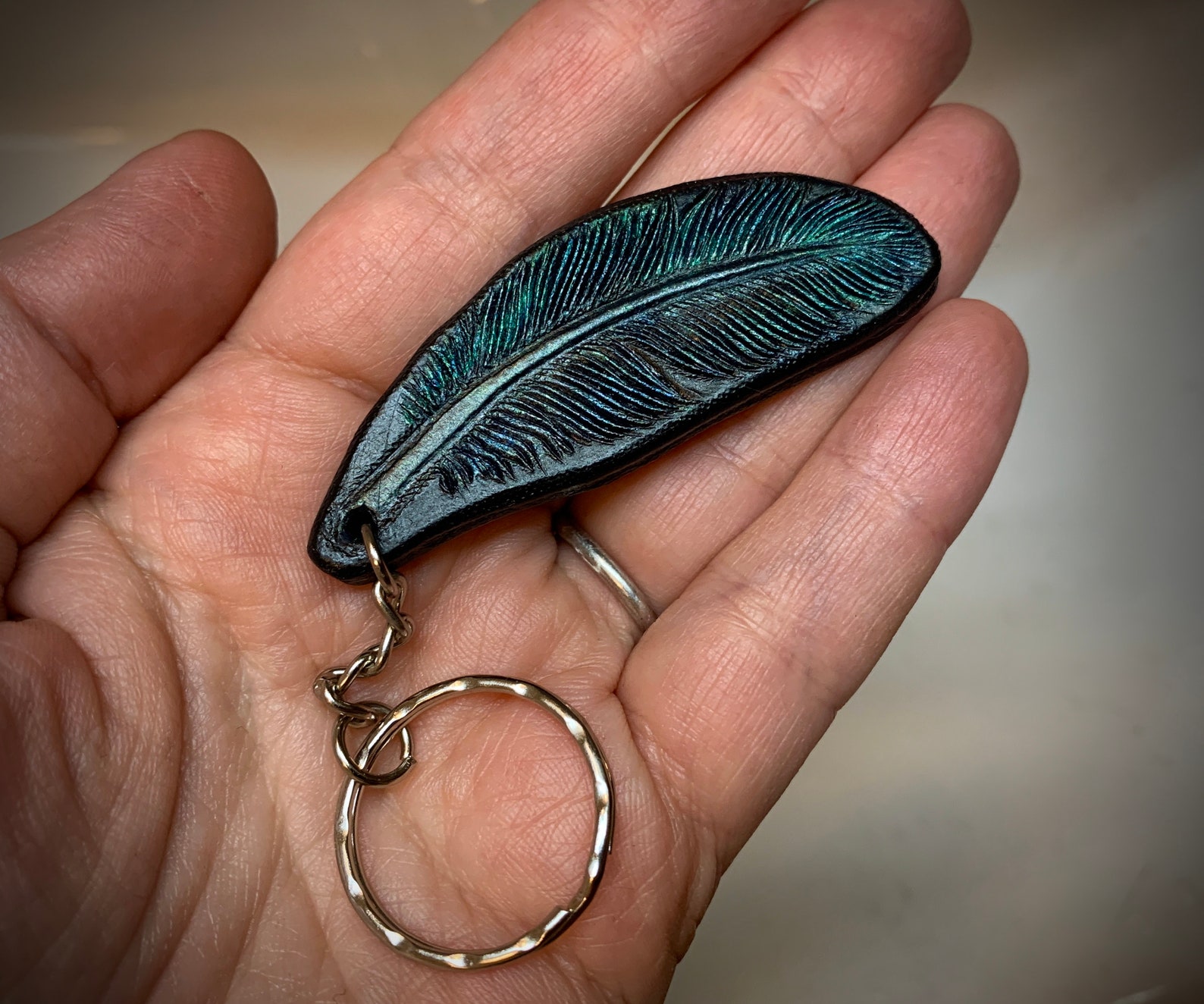 Tooled Leather Raven Feather Key Holder Hand Tooled Leather | Etsy