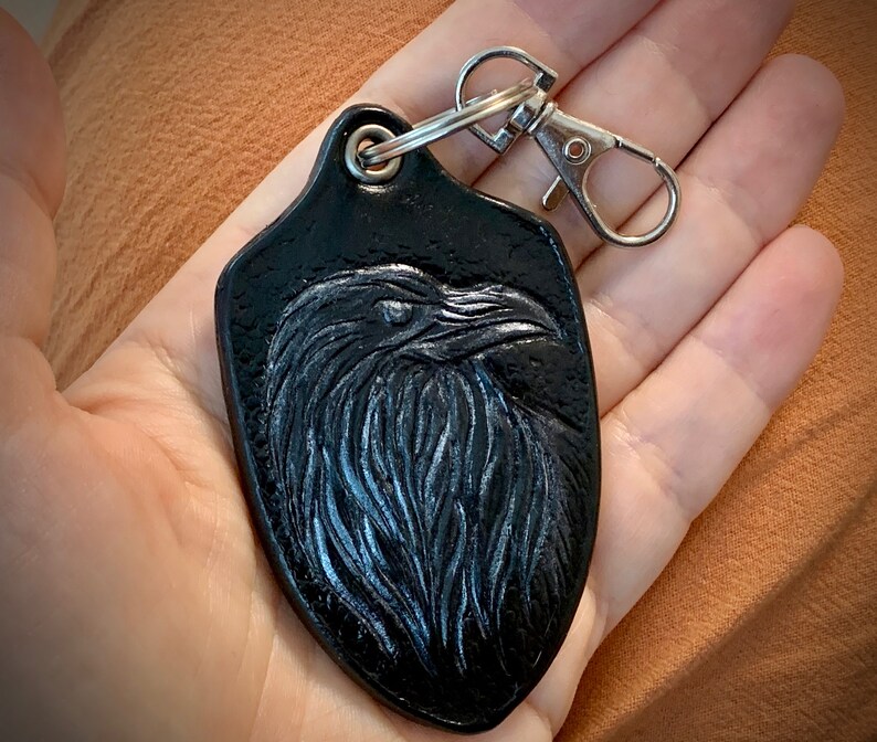 Raven Key Holder Hand Tooled Leather Key Fob Original | Etsy