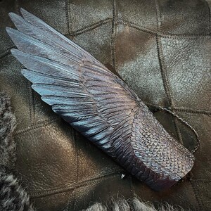 Tooled Leather Raven Wing Bracer: Fantasy Cosplay Gauntlet With Blue ...