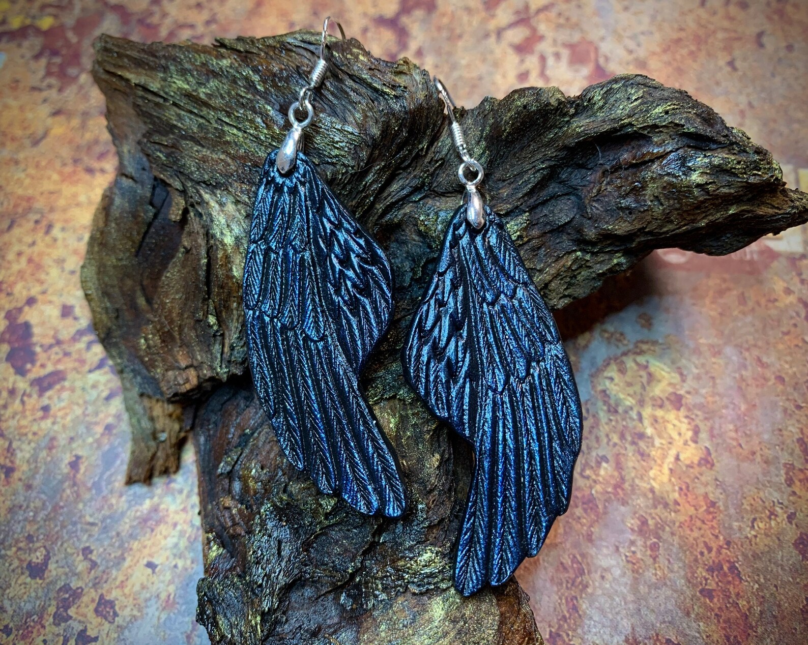 Hand Tooled Leather Raven Wings Earrings With Sterling Silver - Etsy