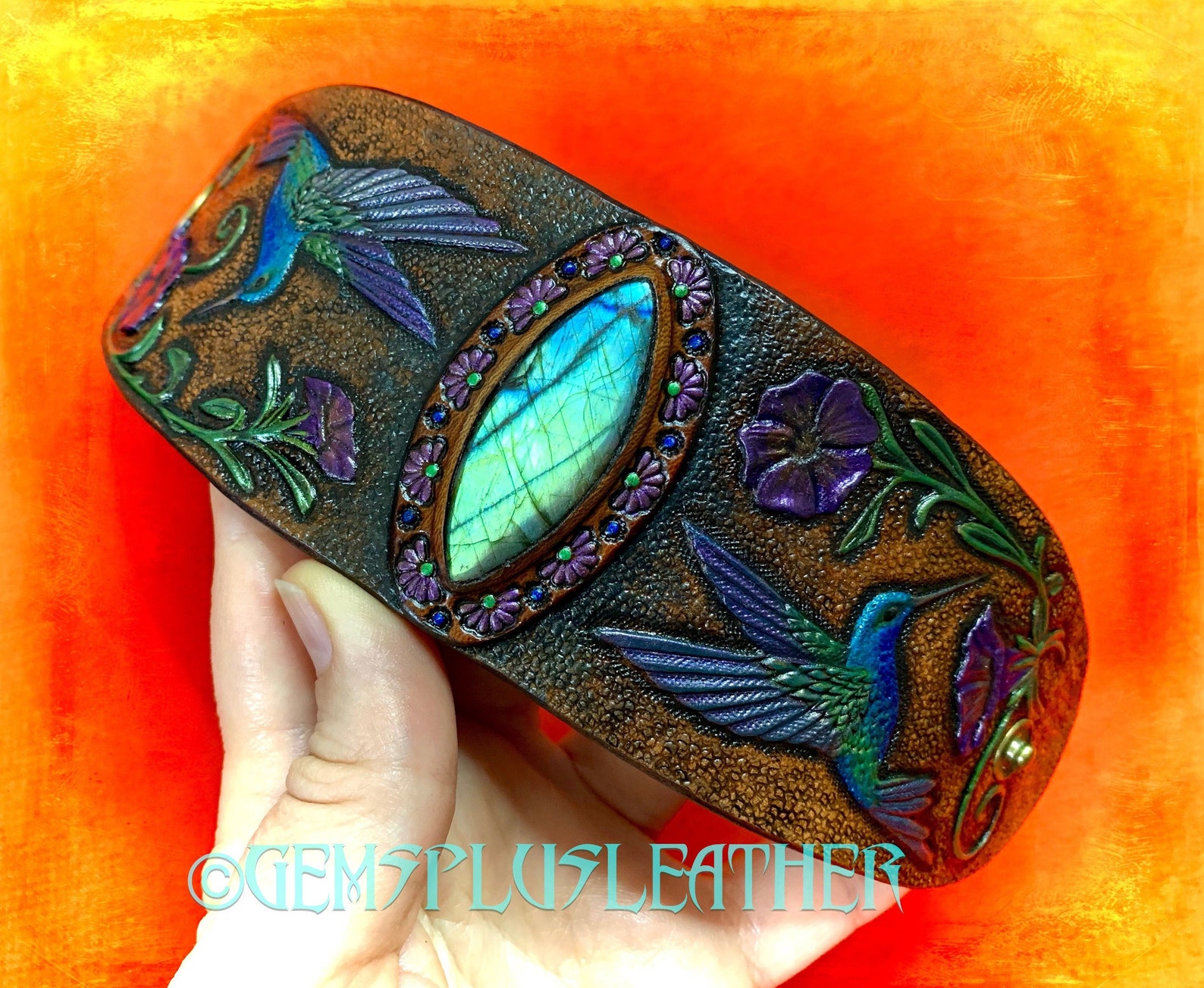 Tooled Leather Hummingbird Bracelet Hand Painted Leather | Etsy