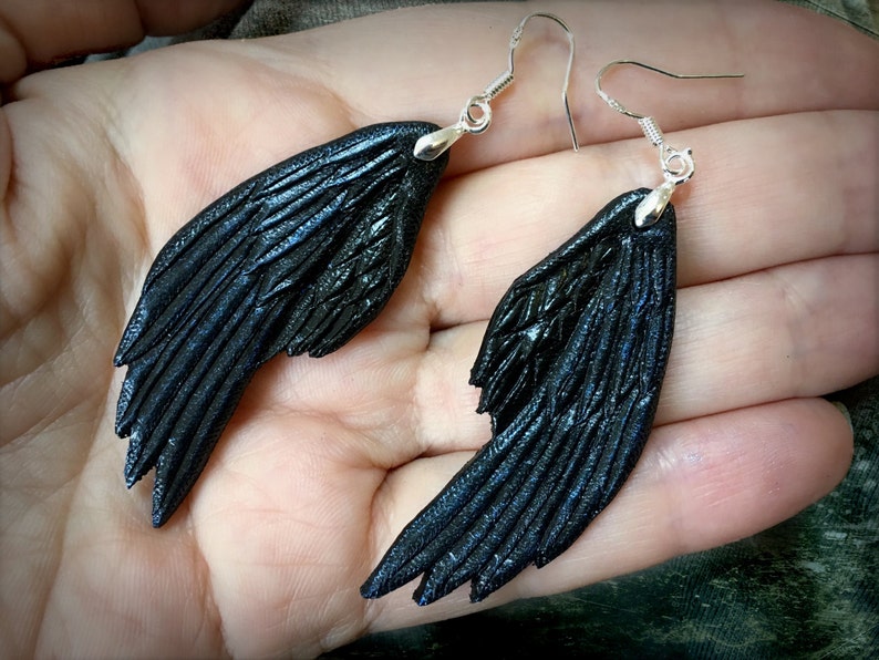 Hand Tooled Leather Raven Wings Earrings With Sterling Silver - Etsy