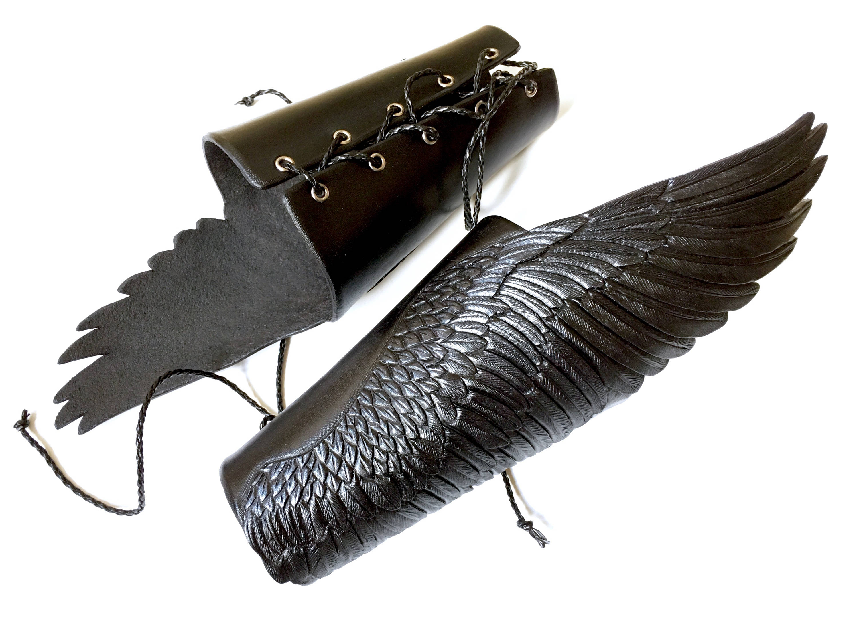 Raven wings Crow wing bracers Pair of tooled leather - Etsy 日本