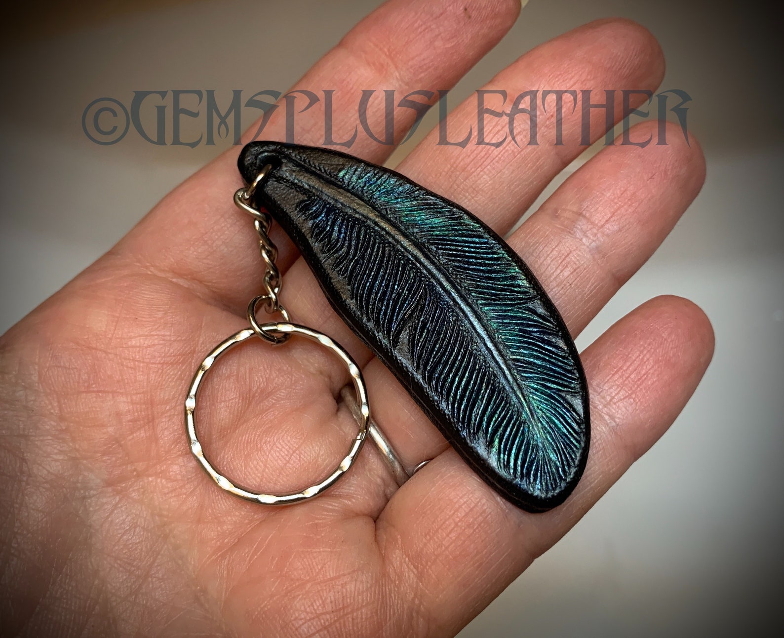 Tooled Leather Raven Feather Key Holder Hand Tooled Leather | Etsy