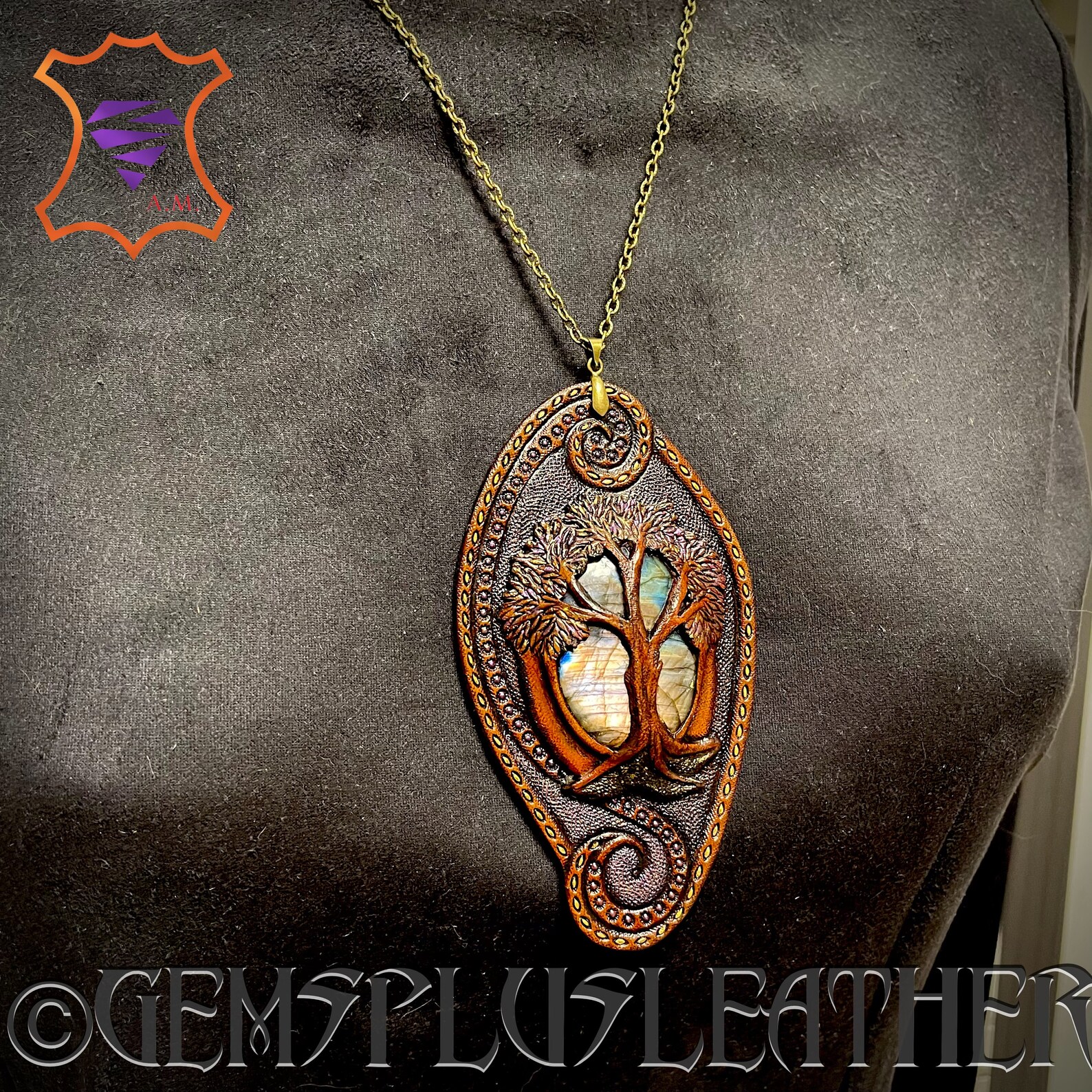 Hand Tooled Leather Tree of Life Pendant With Rainbow - Etsy