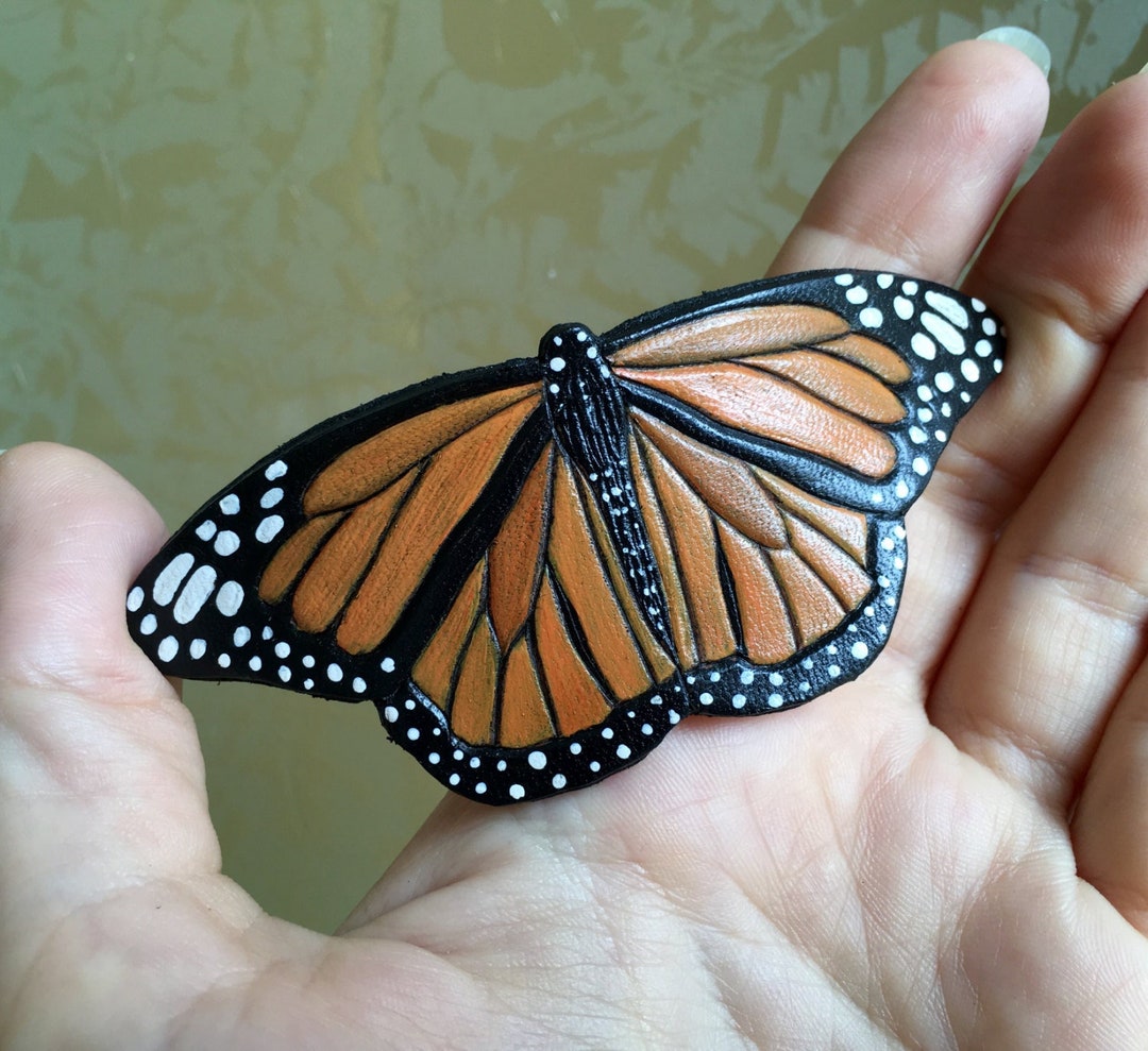 Hand Tooled Leather Monarch Butterfly Hair Barrette or Brooch ...