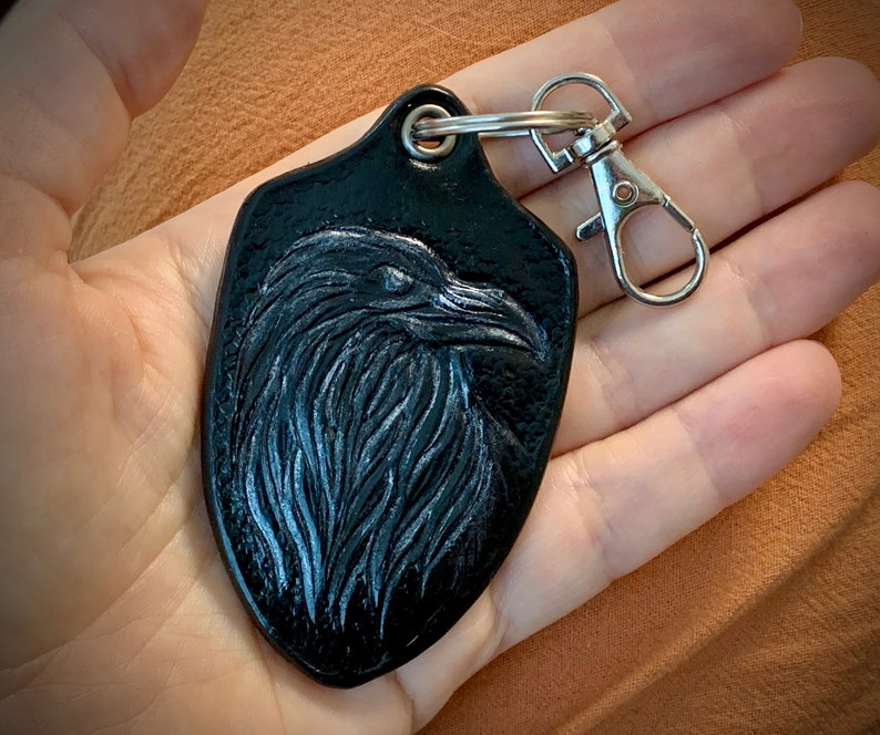Raven Key Holder Hand Tooled Leather Key Fob Original | Etsy