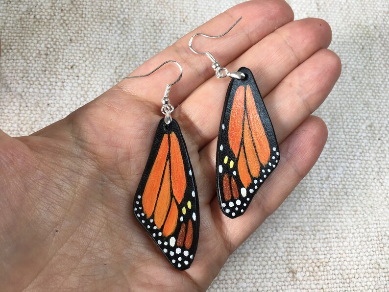 Hand Tooled Leather Bright Monarch Butterfly Wings Earrings With ...