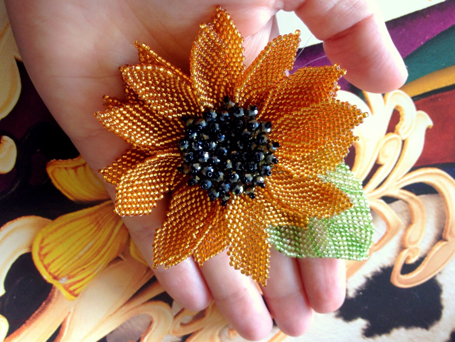 Pattern & Tutorial for Beaded Sunflower With the Leaf - Etsy