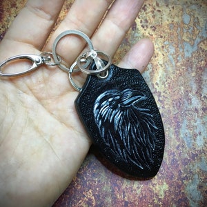 Tooled Leather Raven Key Holder - Hand Tooled Leather Key Fob ...